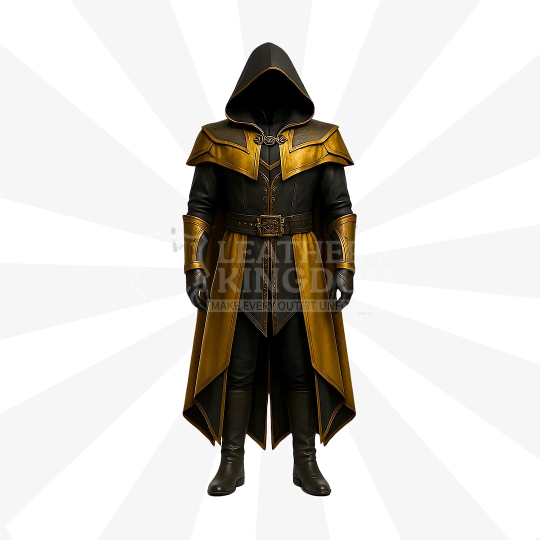 Raven Black & Gold Warlock Wizard Leather Cloak | Mage Gothic Commander ...