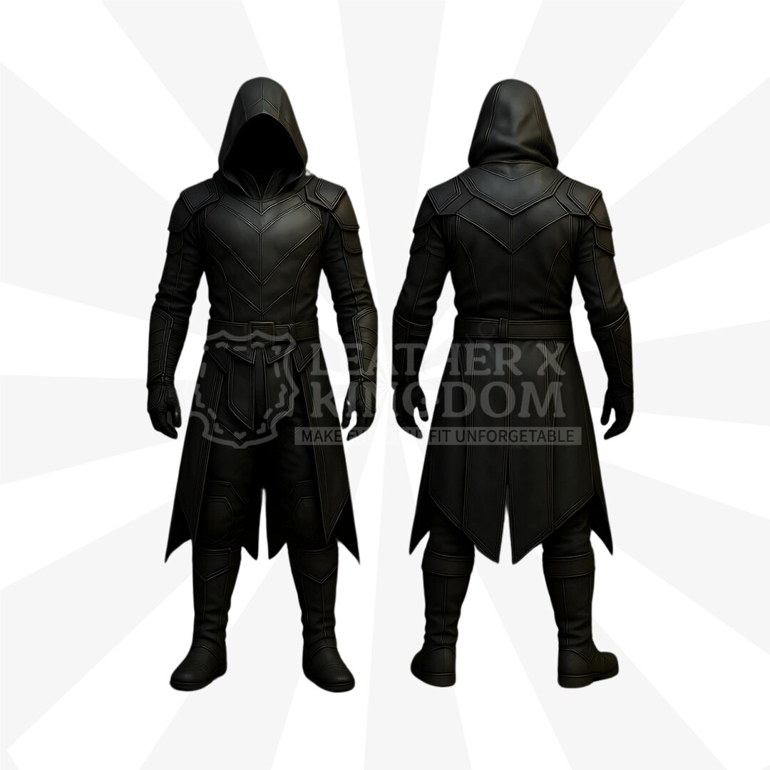 Death Reaper Phantom Operative Leather Assassin Black Hooded Costume ...