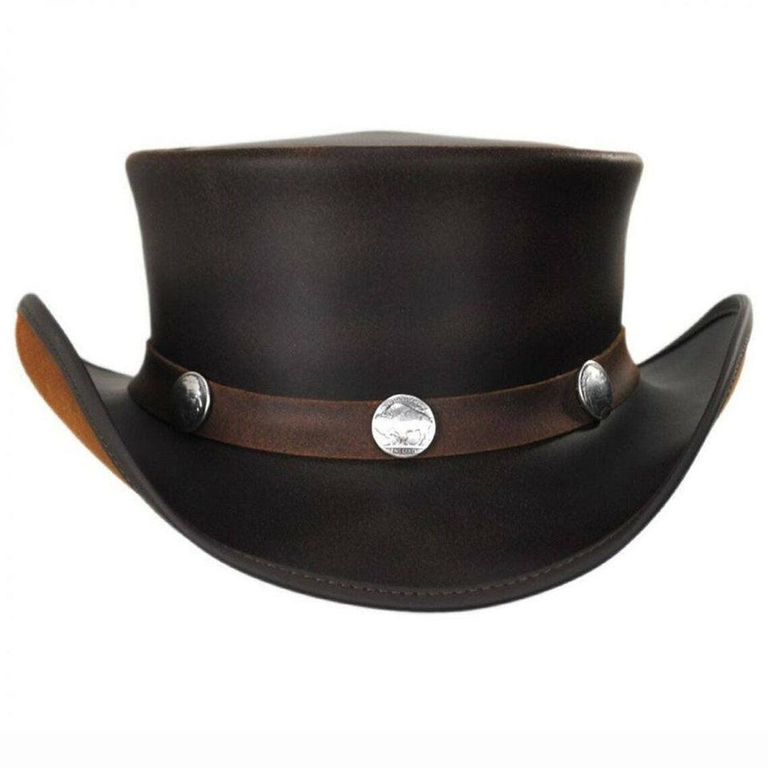 Handmade Leather Steampunk Cowboy Hat: Buffalo Concho Band - Etsy