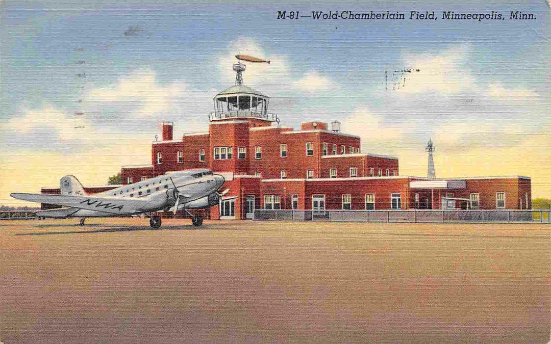 Wold Chamberlain Airport NWA Plane Minneapolis Minnesota 1943 Linen ...