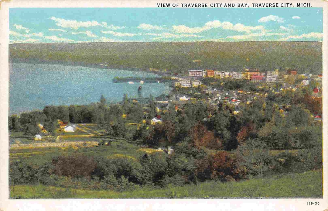 Traverse City and Bay Panorama Michigan 1920s Postcard - Etsy