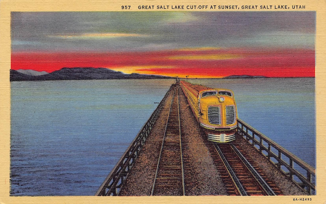Southern Pacific Streamliner Railroad Train Great Salt Lake Utah 1940s ...