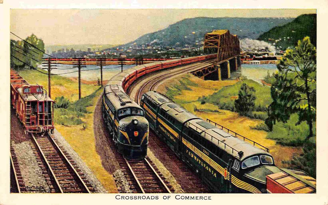 Pennsylvania Railroad Train Crossroads Bridge Ohio 1950s Postcard - Etsy