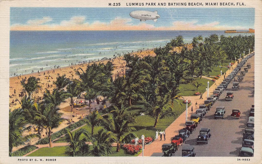 Lummis Park Bathing Beach Blimp Miami Florida 1934 Linen Postcard - Etsy