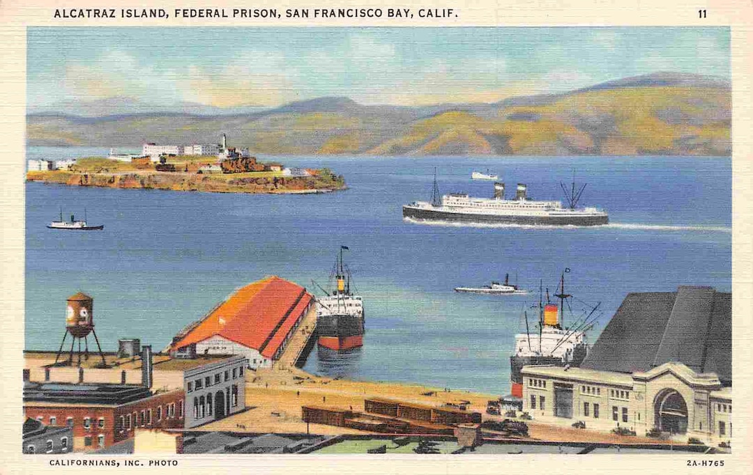 Alcatraz Island Prison Harbor Ships San Francisco California 1940s ...