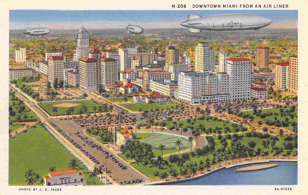 Downtown Miami Aerial View Airship Florida 1950s Linen Postcard - Etsy