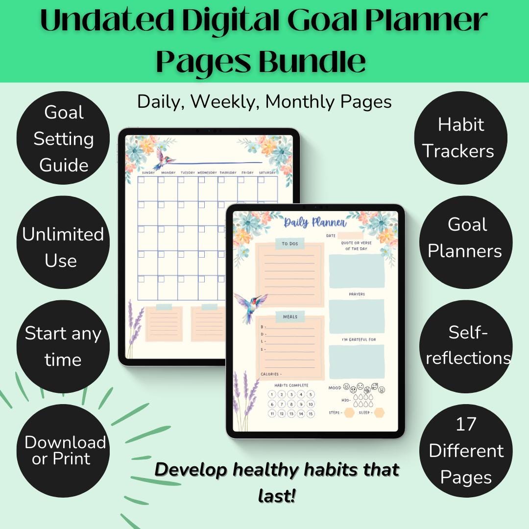 Downloadable Undated Planner Pages, Healthy Habit Planner Bundle ...