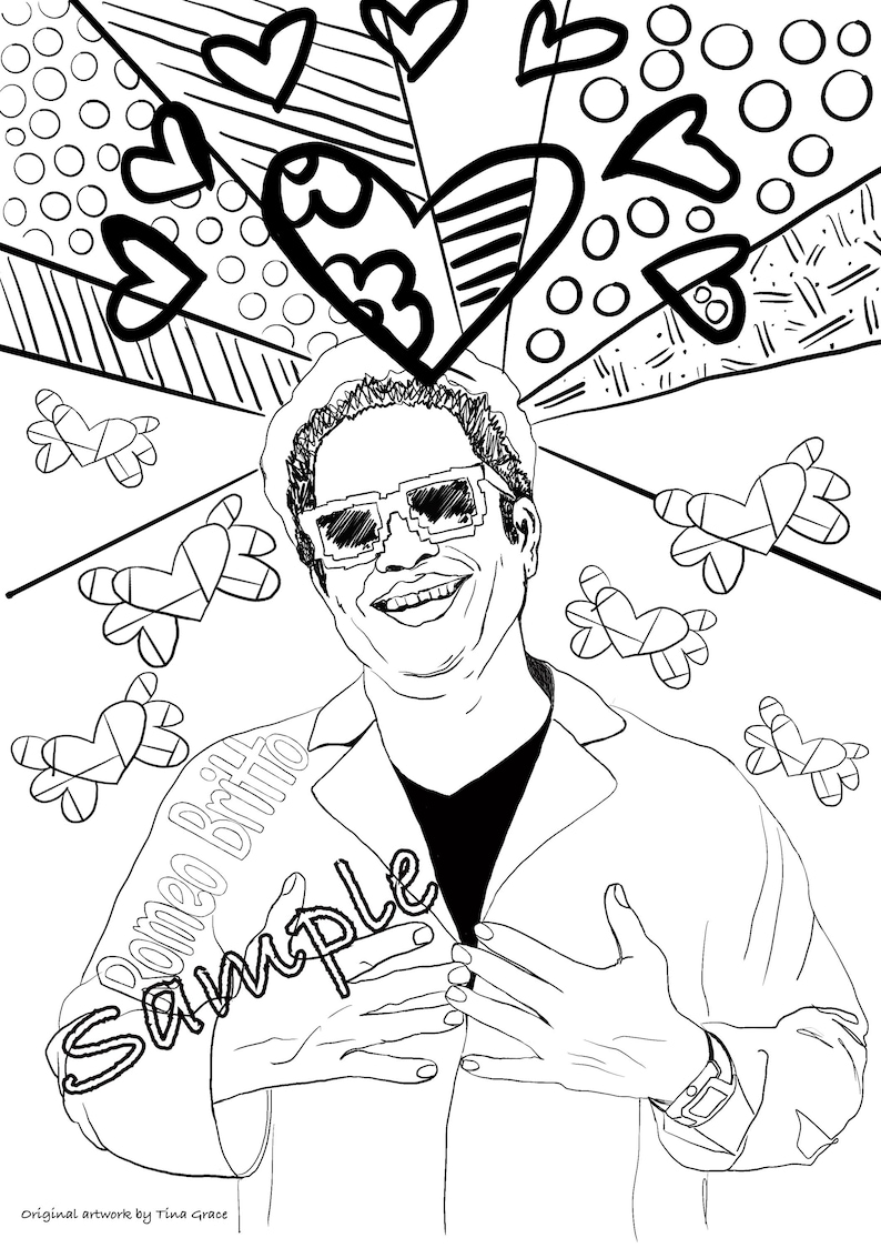 Artist Romero Britto Colouring Page Portrait/ Colouring Page/ Artists ...