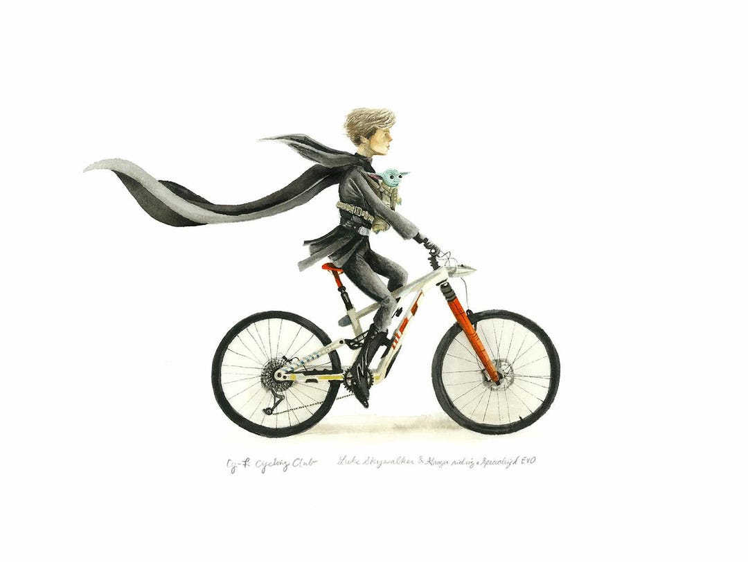 Luke Skywalker & Grogu Riding a Bike - Watercolor Art Print - 8x10 ...