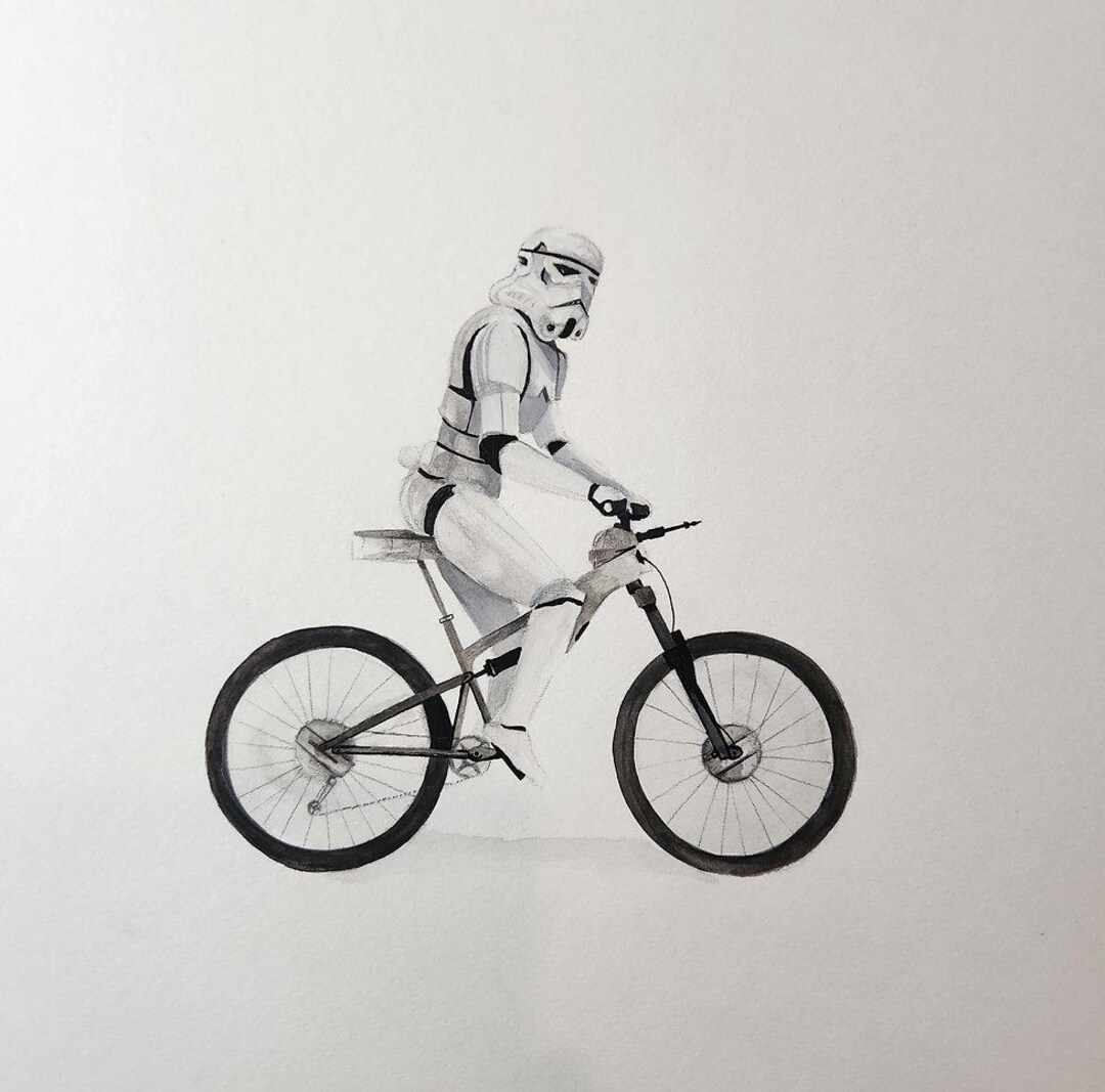 Stormtrooper Riding a Bike - Watercolor Art Print - 8x10 - Star Wars ...