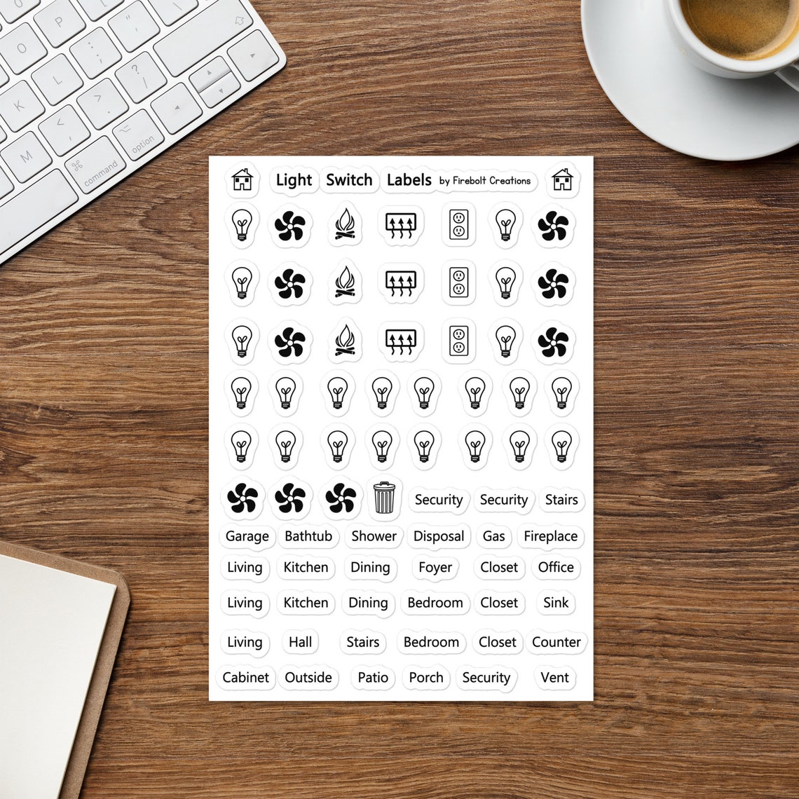 Light Switch Labels Print Font, Switch Plate Stickers, USA ...