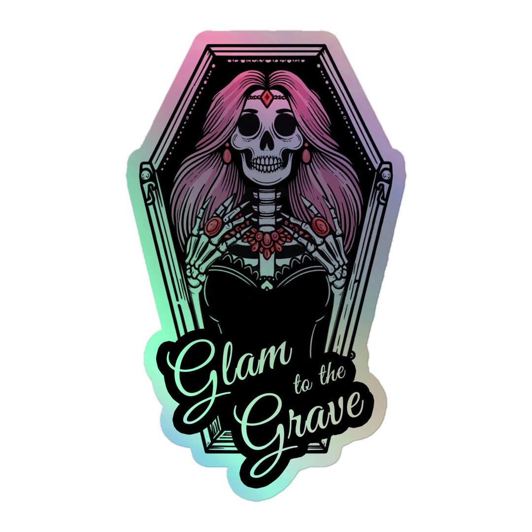 Coffin Holographic Sticker, Halloween Decal, Skeleton Sticker, Pink ...