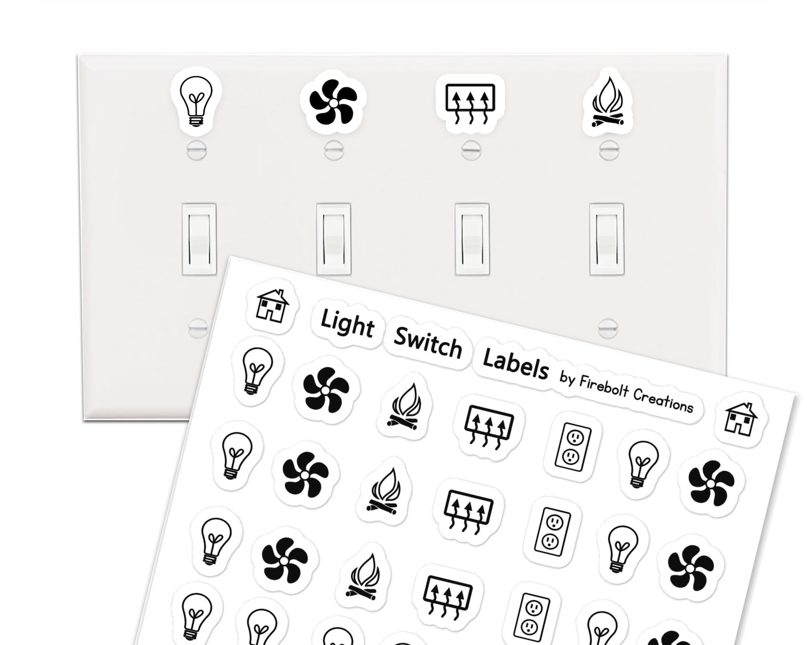 Light Switch Labels Print Font, Switch Plate Stickers, USA ...