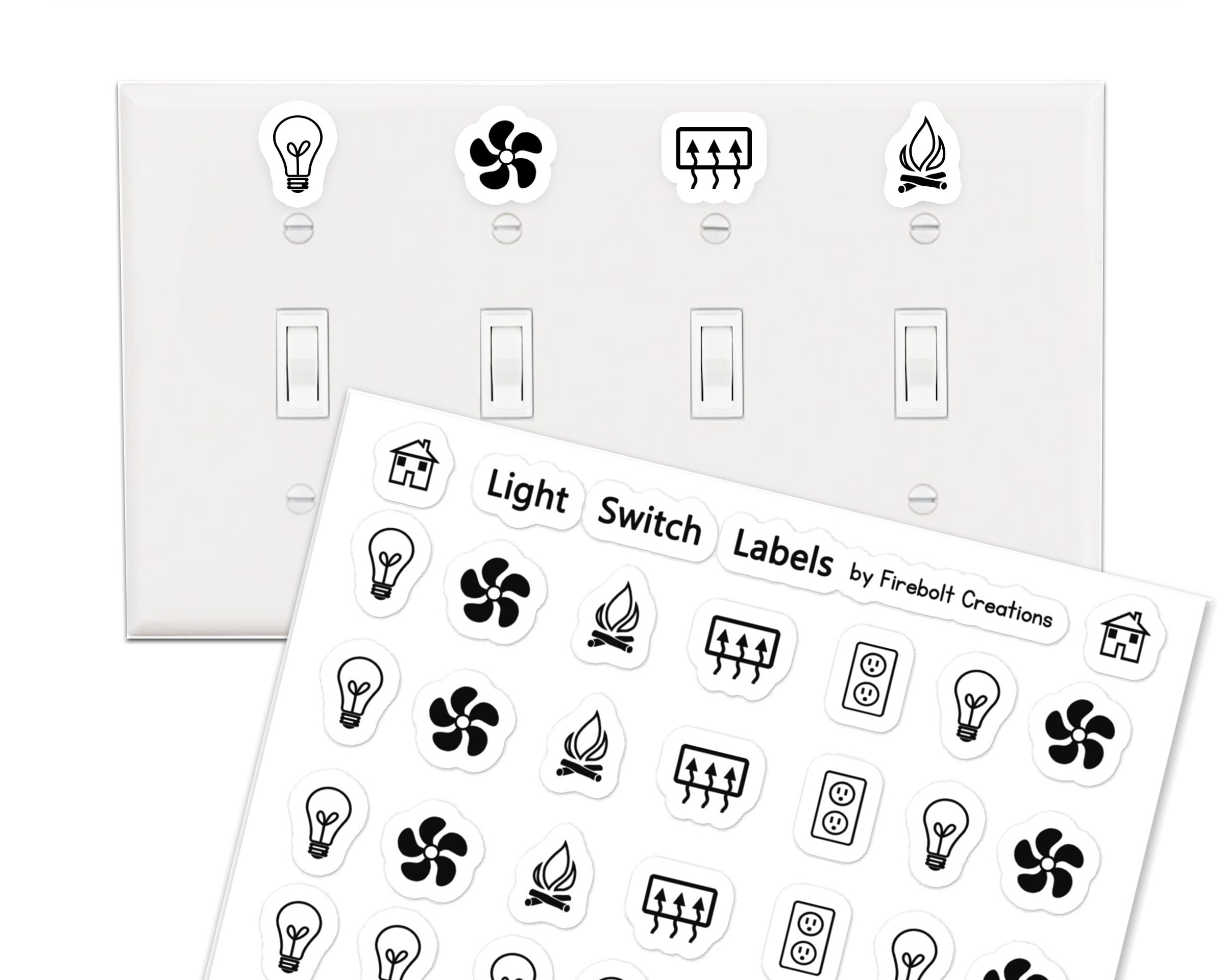 Light Switch Labels Print Font, Switch Plate Stickers, USA ...