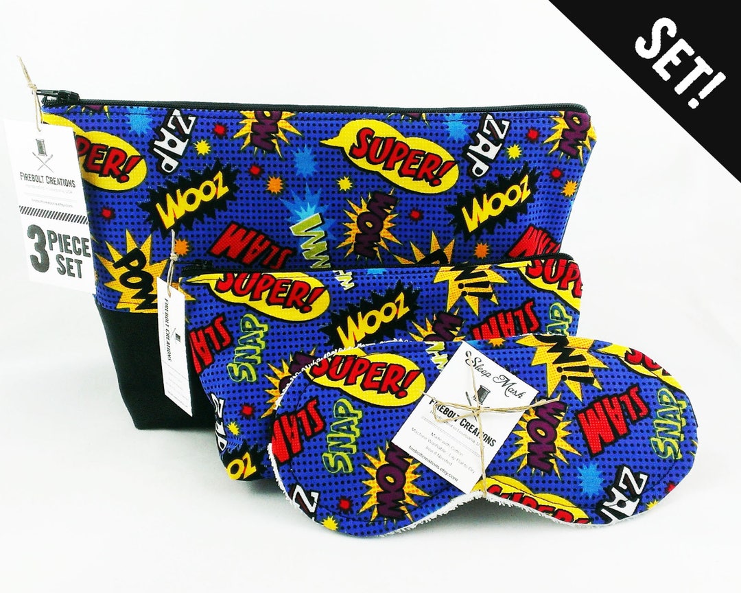 Superhero Toiletry Bag Set: Comic Book Travel Dopp Kit With Sleep Mask ...