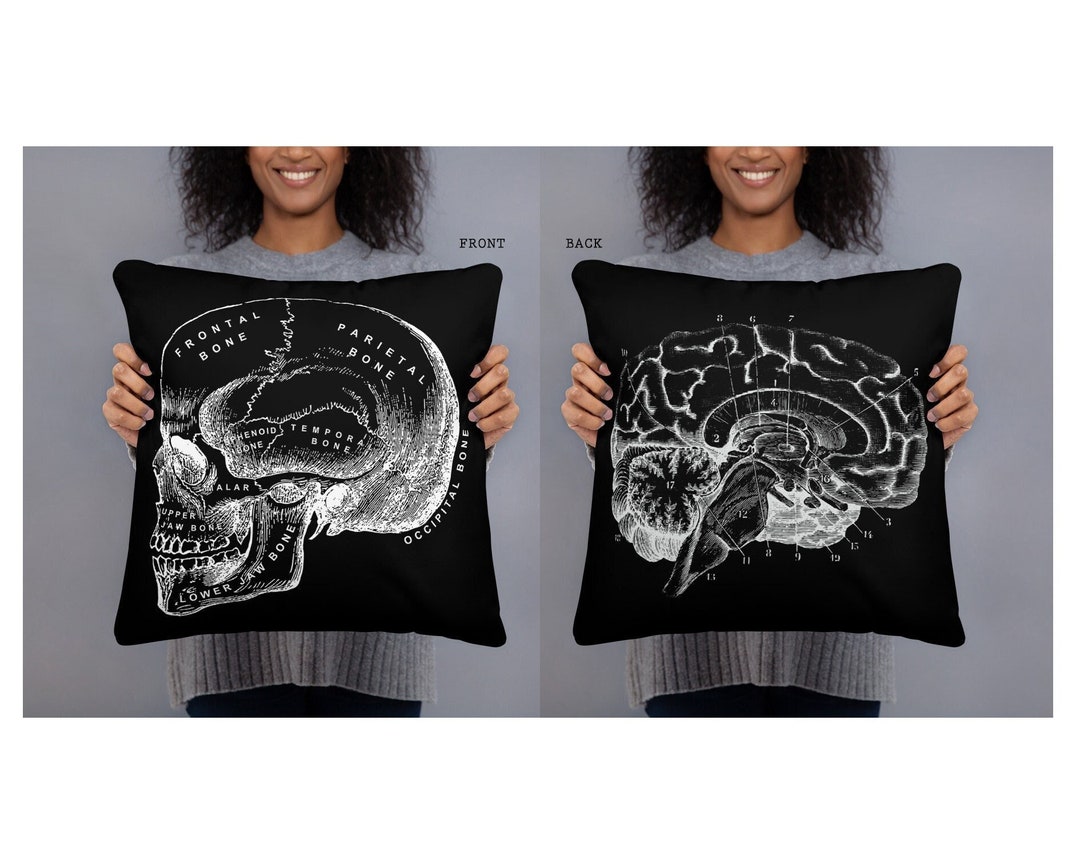 Anatomical Skull Brain Pillow, Goth Decor, Halloween Pillows, Double ...