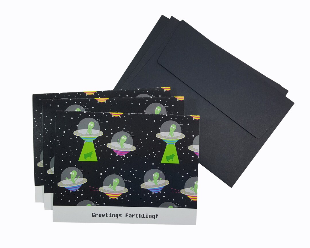 Alien Note Cards, Set of 8, Personalized Stationery, Galaxy Thank You ...