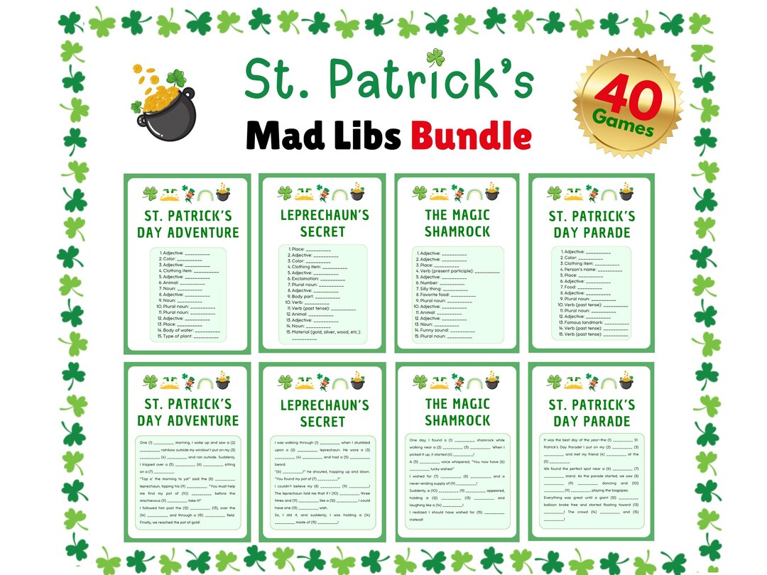 St. Patrick's Mad Libs Bundle, 40 St. Patrick's Activities for Kids, St ...