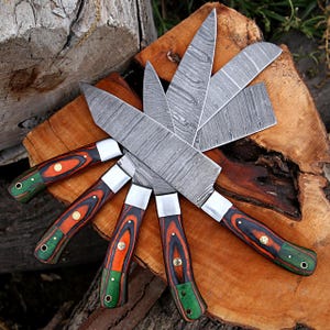 Hand-forged Damascus Chef Knife Set: Wood & Bone Handle, Leather Roll ...