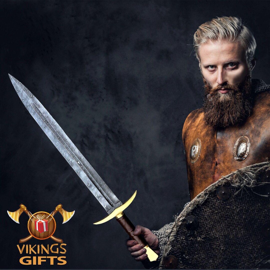 Handmade Damascus Steel Sword: Viking Gift With Leather Sheath - Etsy
