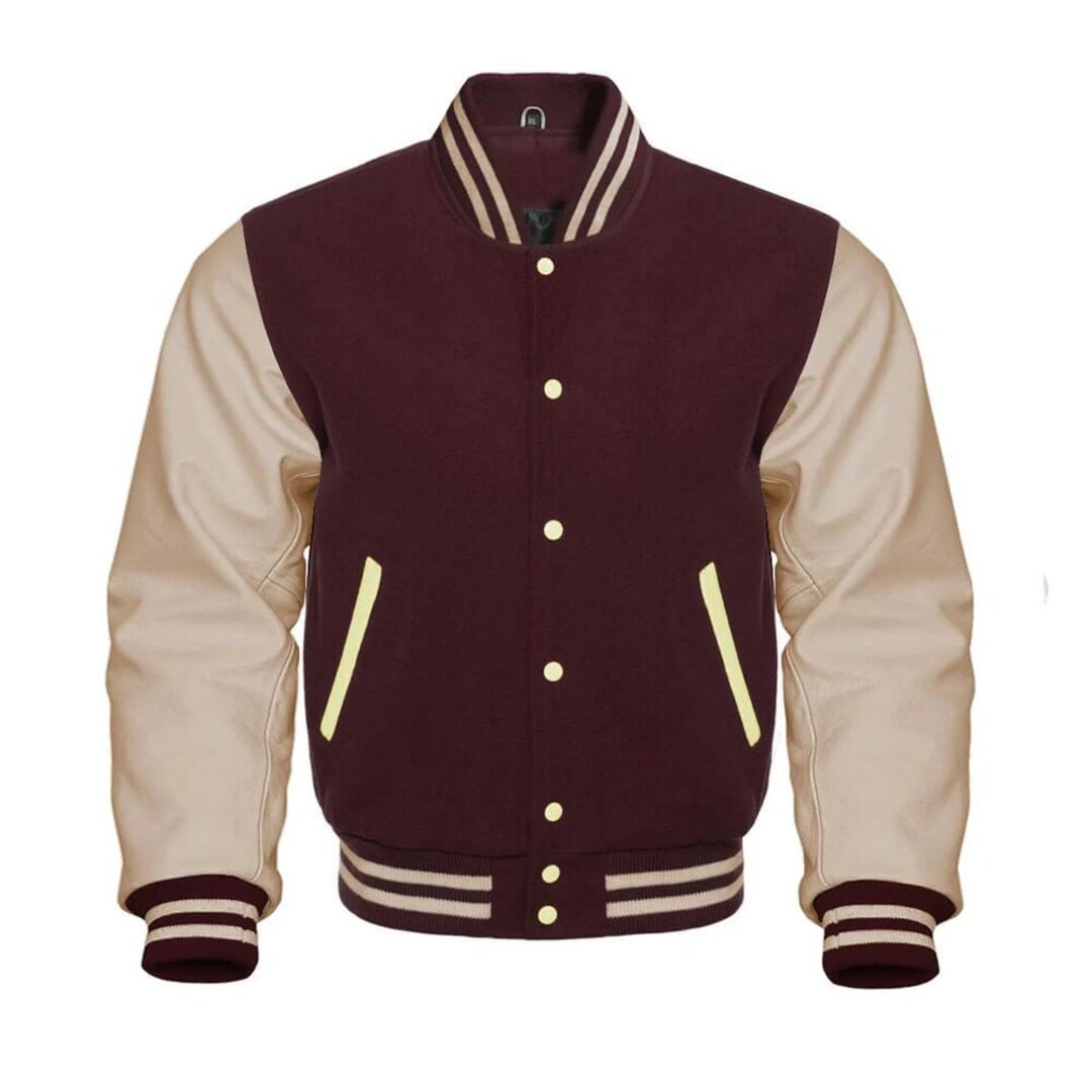 Unisex Brown Varsity Letterman Jacket With Cream Cowhide Leather ...