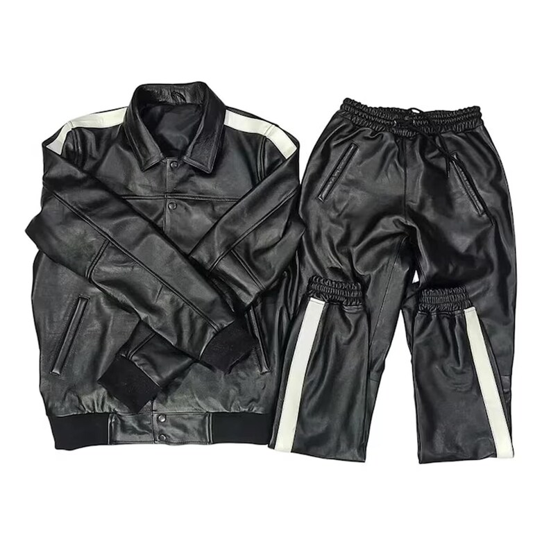 Handmade Cowhide Leather Tracksuit – Black & White Biker Sweatsuit - Etsy