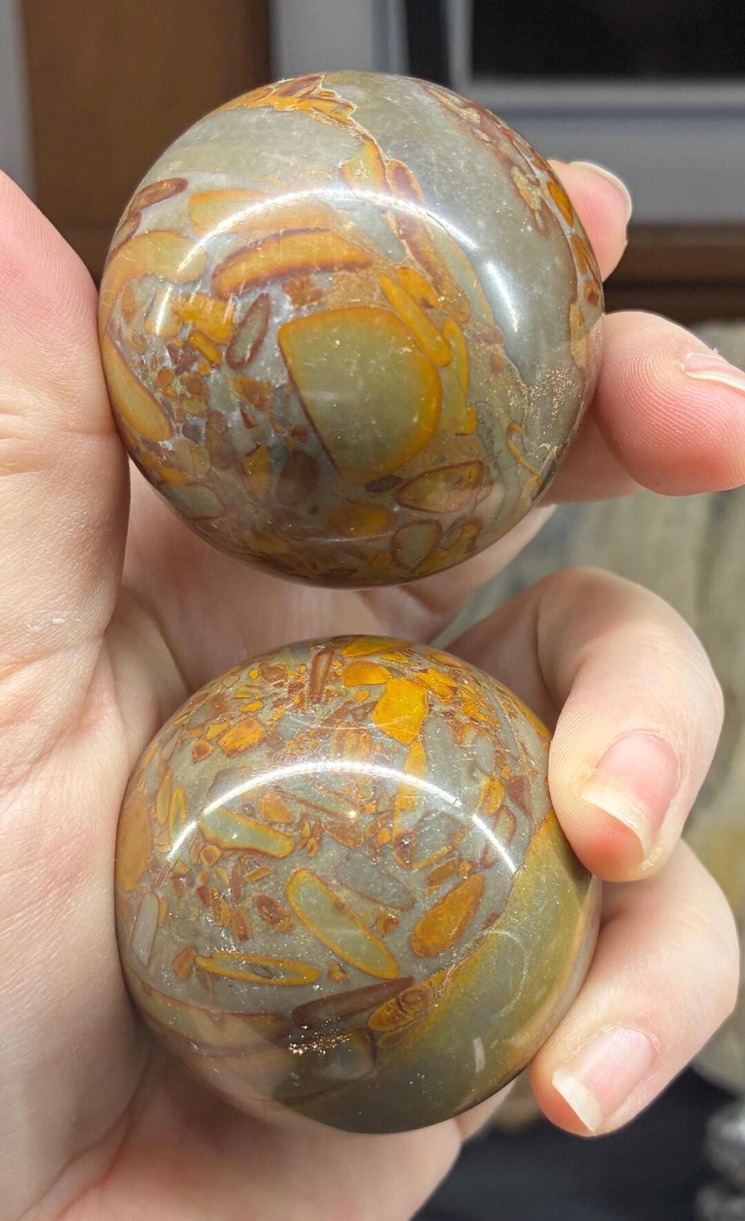 Tiger Iron Sphere Duo – 160g Each | Golden Bands, Hematite Flash, Earth ...