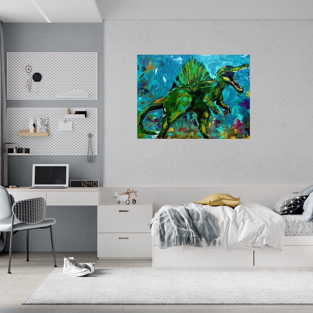 Dinosaur Art Print Poster, Spinosaurus Wall Decor, Kids Room Artwork ...