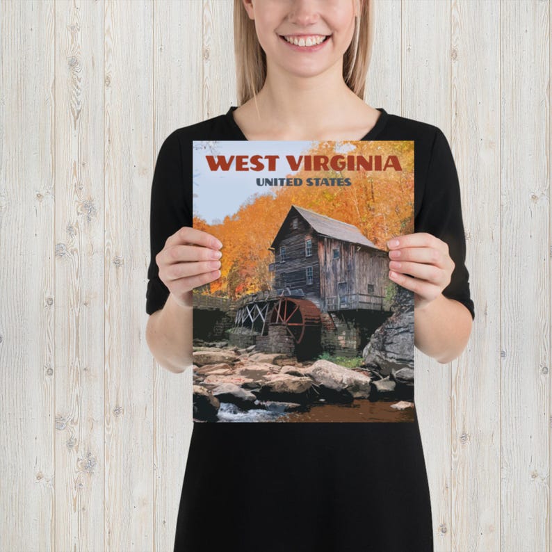 West Virginia - Vintage Travel Poster - American Landmarks - Creek Mill ...