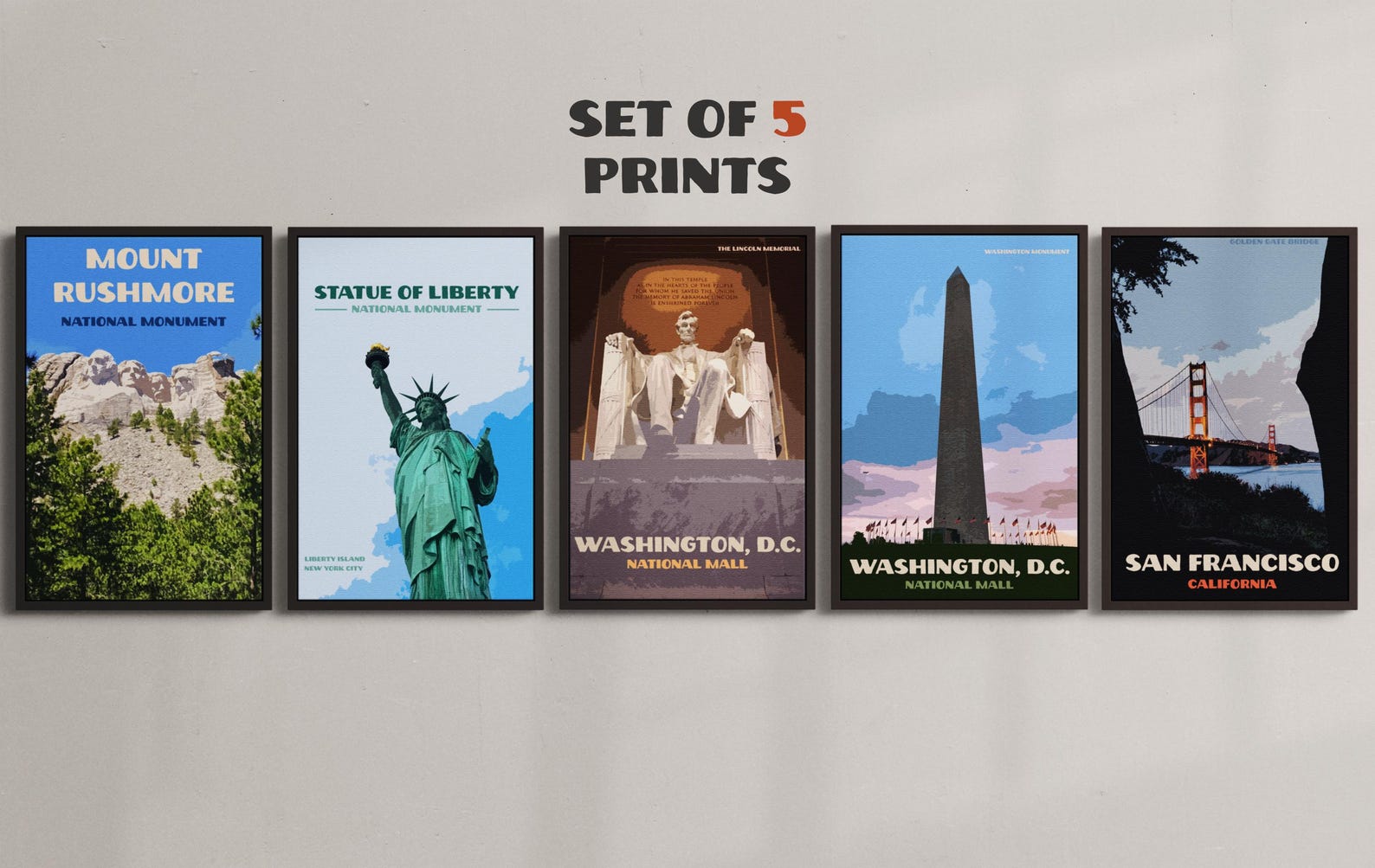 Iconic American Landmarks and Monuments - Set of 5 - Vintage Travel ...