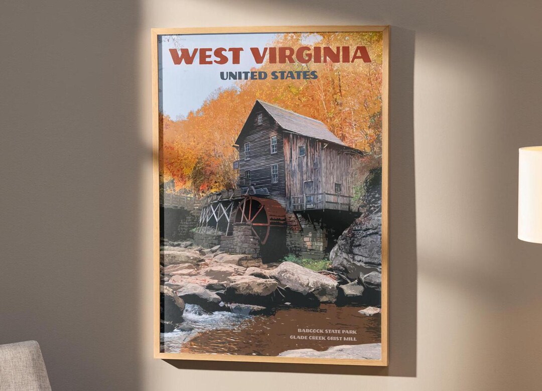 West Virginia - Vintage Travel Poster - American Landmarks - Creek Mill ...