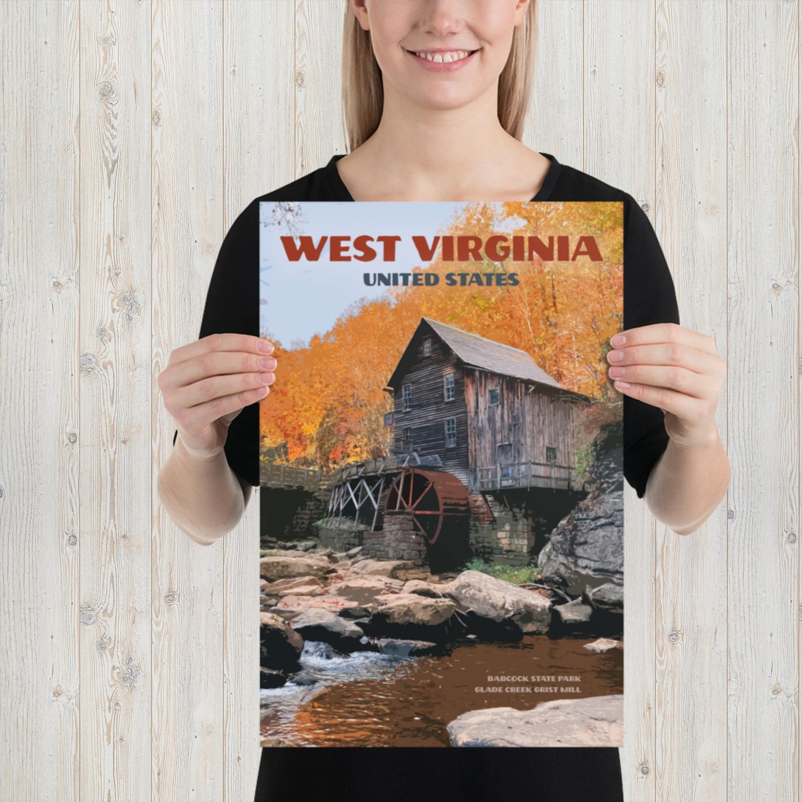 West Virginia - Vintage Travel Poster - American Landmarks - Creek Mill ...