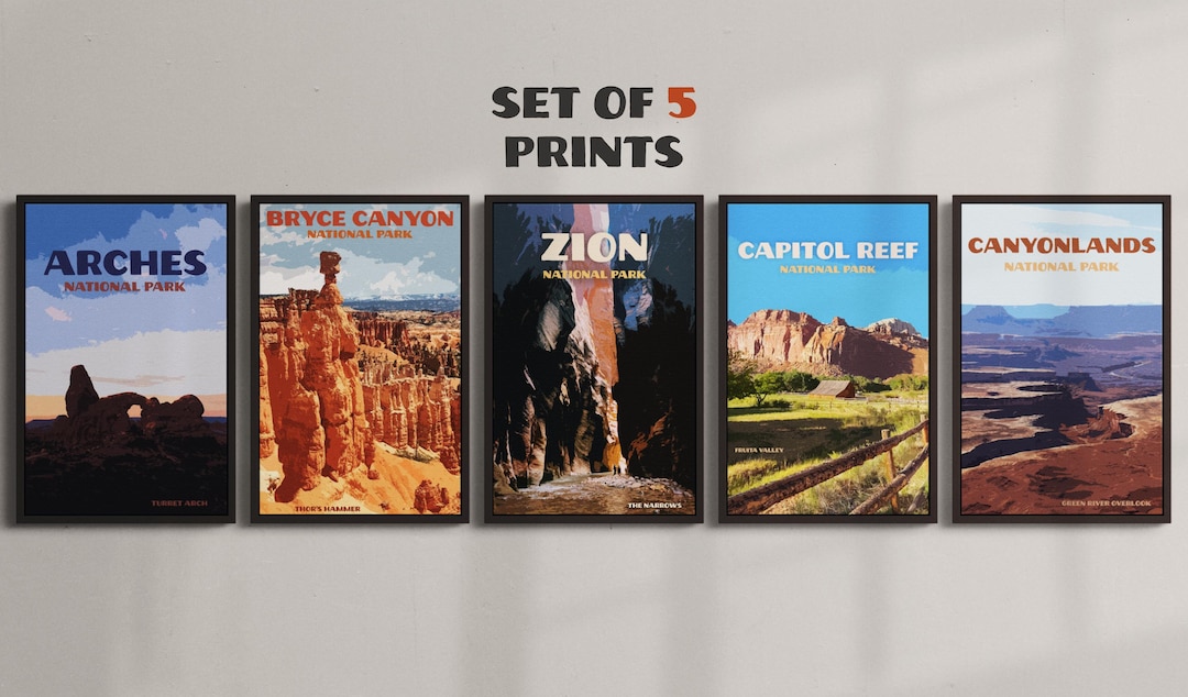 Utah Mighty Five National Parks - Set of 5 - Travel Vintage Posters ...