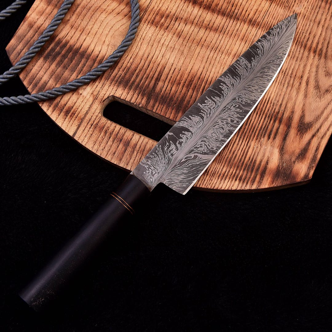 Handmade Damascus Steel Chef Knife: Feather Pattern, Full Tang - Etsy
