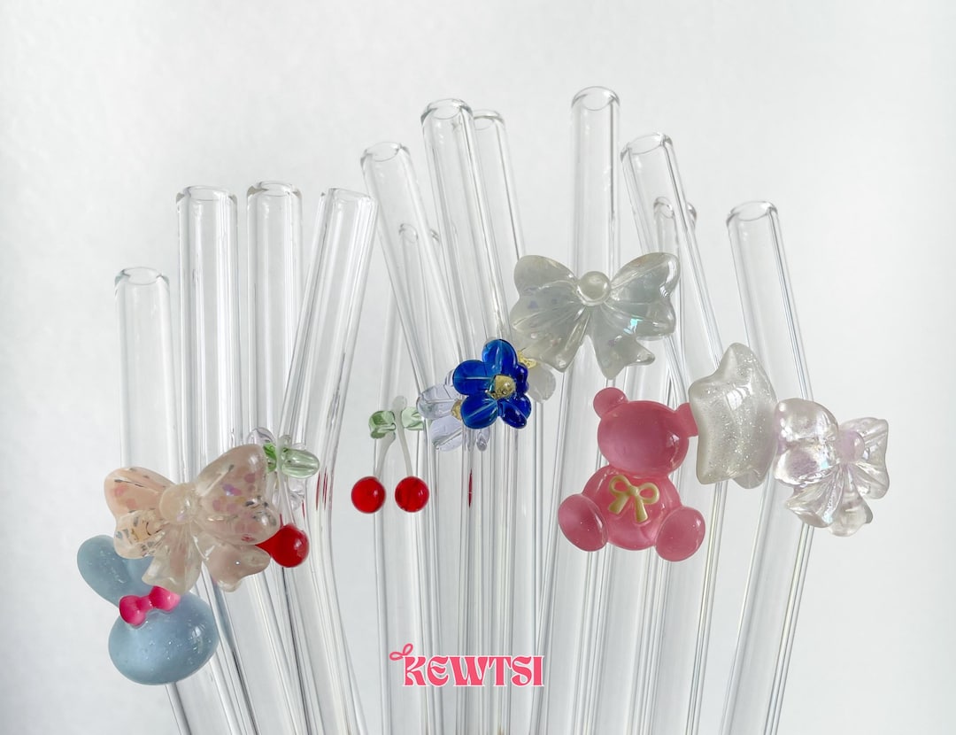 Glass Straws | Wavy Straw | Cherry | Flower | Cute | Girly | Aesthetic ...