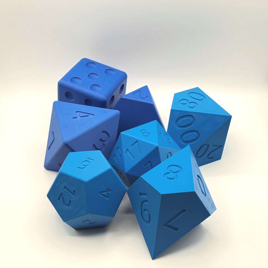 UPDATED - Large Blue D&D Dice Set | 4" Dice | D4, D6, D8, D10, D100 ...