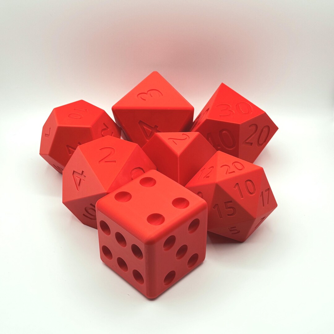 UPDATED - Large Red D&D Dice Set | 4" Dice | D4, D6, D8, D10, D100, D12 ...