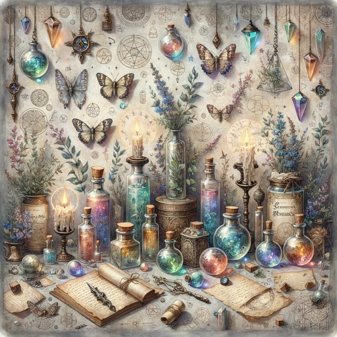 Magic Potions and Crystals Art Print, Butterfly Alchemy Poster ...