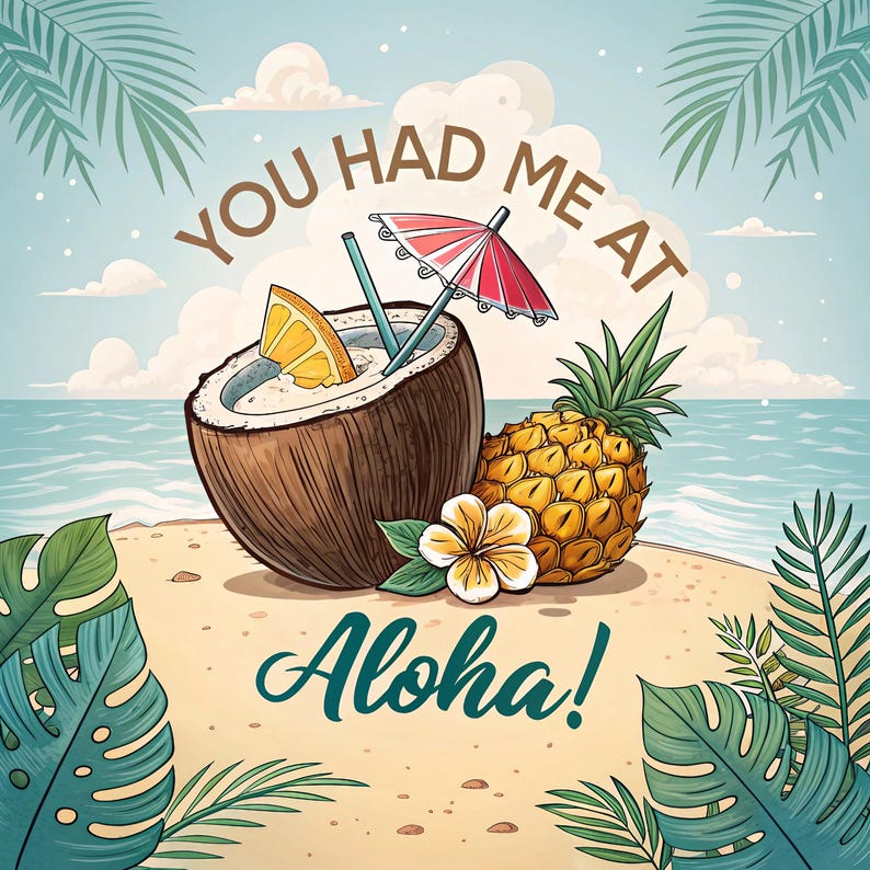 Tropical Beach Aloha Digital Download PNG, Summer Vacation Wall Art ...