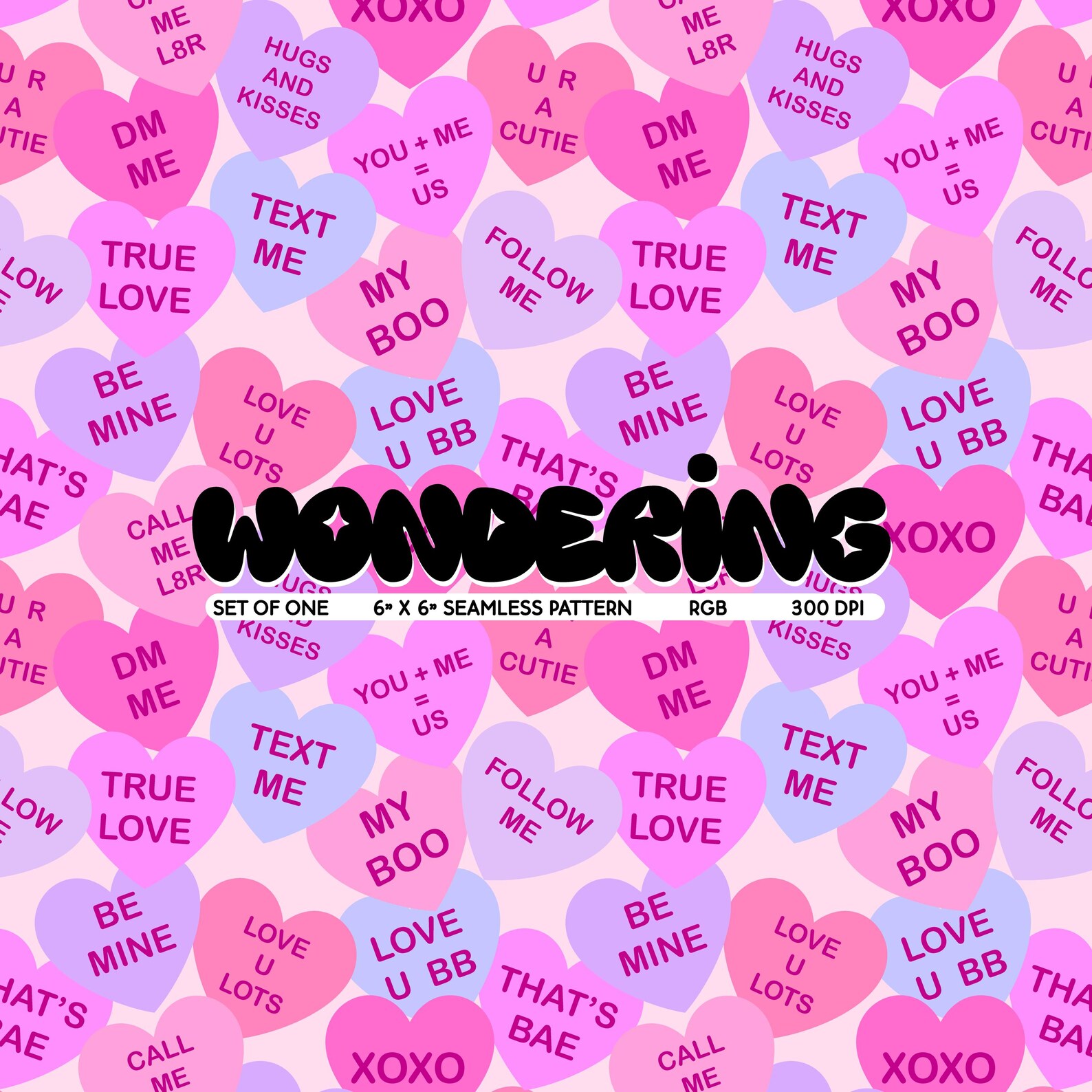 Sweetheart Candy Hearts Seamless Pattern: Girly Valentine's Print ...