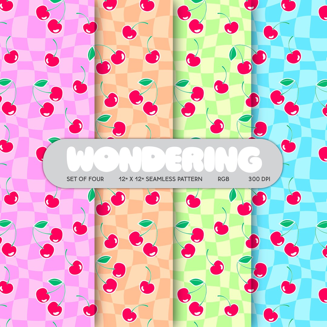 Checkerboard Cherries Seamless Pattern: 70s Retro Textile Print (JPEG ...