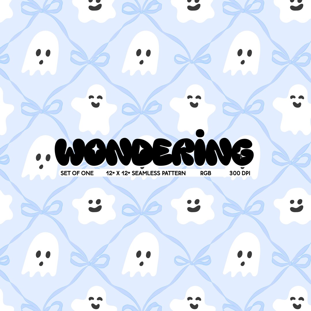 Girly Ghosts Seamless Pattern: Baby Blue Bows (JPEG Digital Download ...