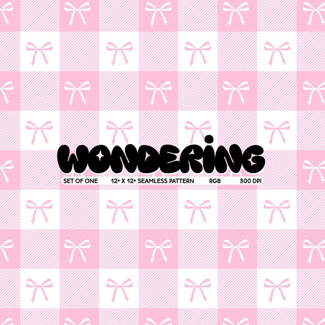 Pink Gingham Bows Seamless Pattern: Girly Coquette Print (JPEG Digital ...