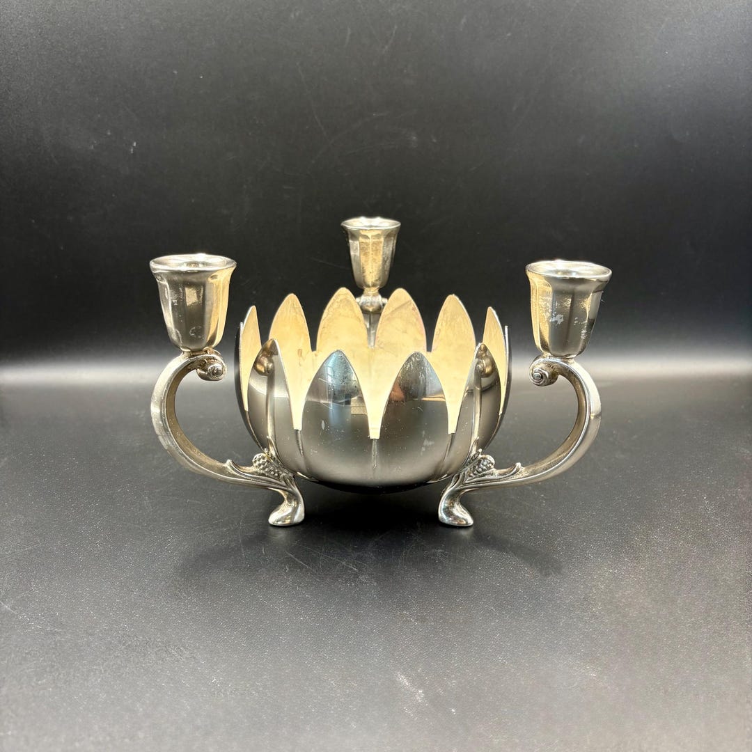 Leonard Italy Silver Lotus Candelabra – Vintage 3 Arm Silverplate ...