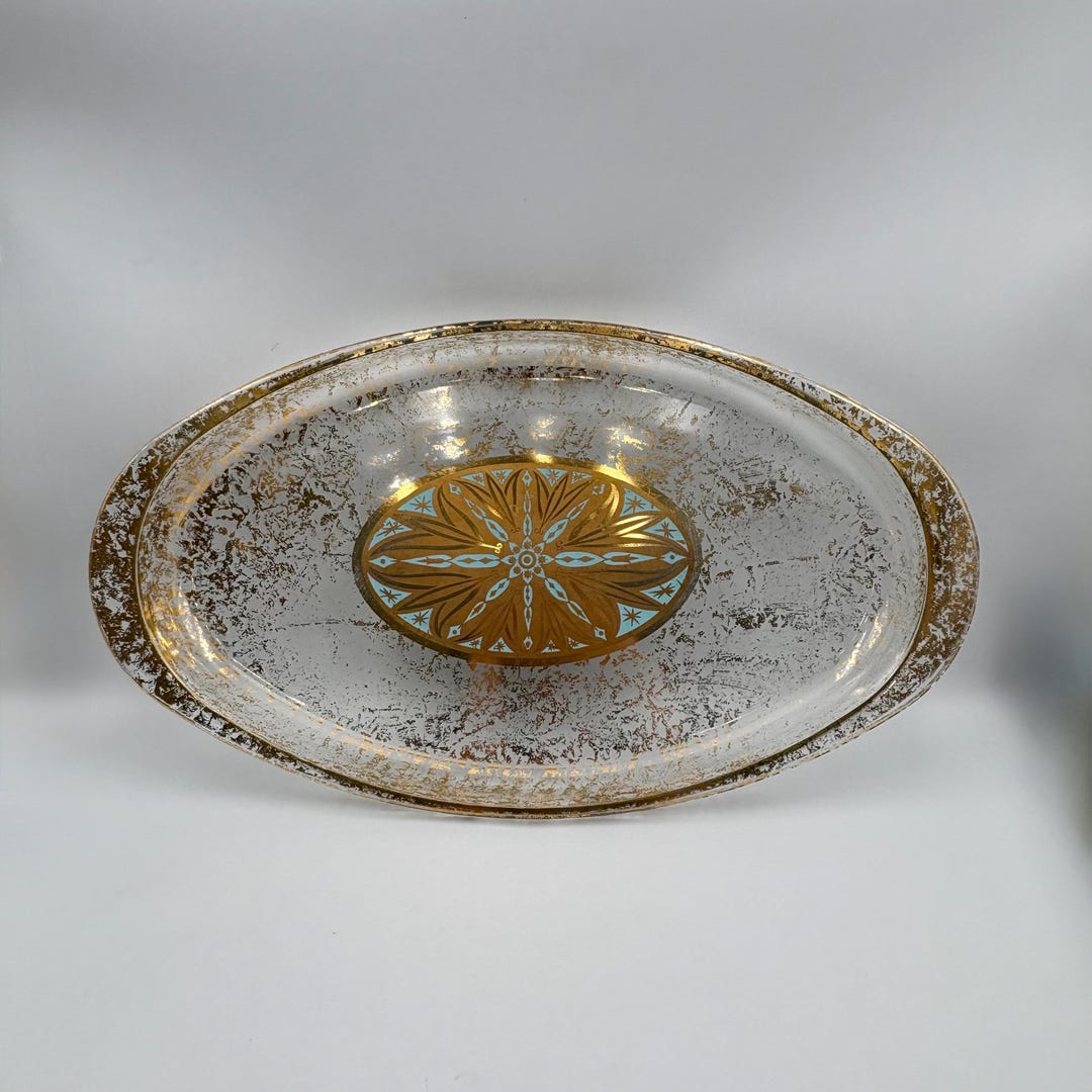 MCM Pyrex Georges Briard Oval Casserole Platter – Gold & Teal 18 ...