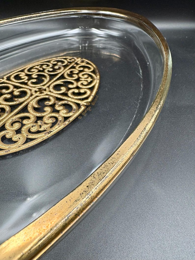Vintage Pyrex Georges Briard Spanish Gold Oval Casserole 22k Gold MCM ...