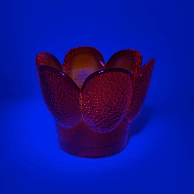 Viking Ruby Red Glass Tulip Votive – 6 Petal Pebbled Candle Holder ...