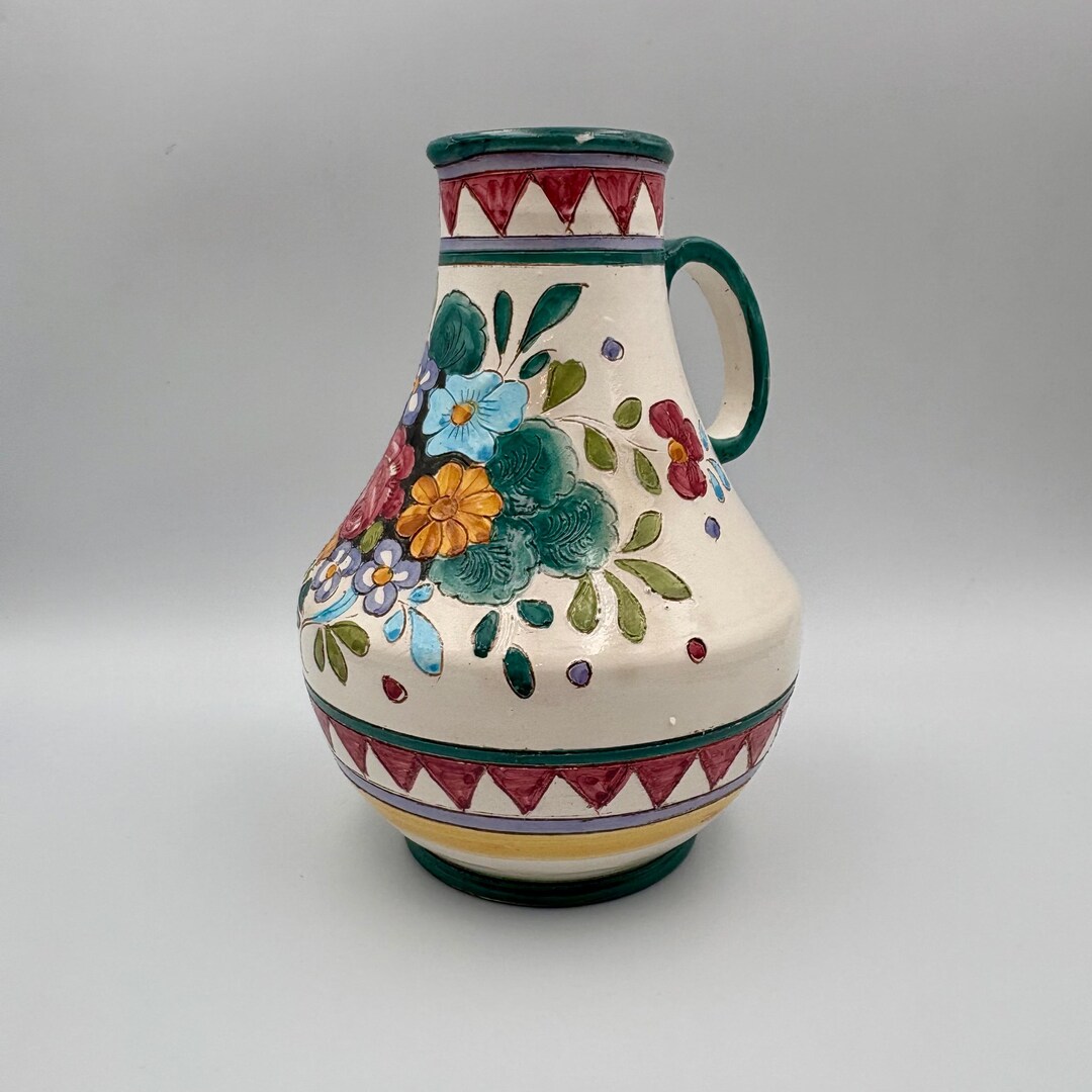 Vintage Italian Majolica Sgraffito Floral Pitcher – Hand Painted 1961 ...
