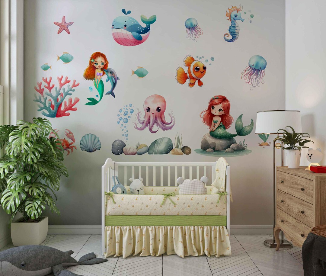 Mermaids Wall Decals, Ocean Wall Decal, Nursery Wall Decal Sea World ...