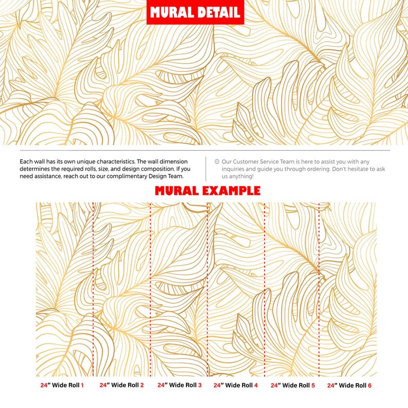 Gold Leaf Line Art Wallpaper: Tropical Botanical Mural - Etsy
